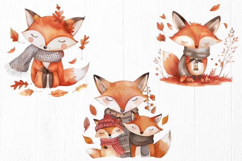 Autumn Foxes Clipart Set 10 Cute Fox Illustrations for Fall PNG Clipart ...