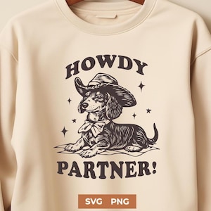 Howdy Partner SVG PNG | Funny Cowboy Dachshund Sublimation Design ...