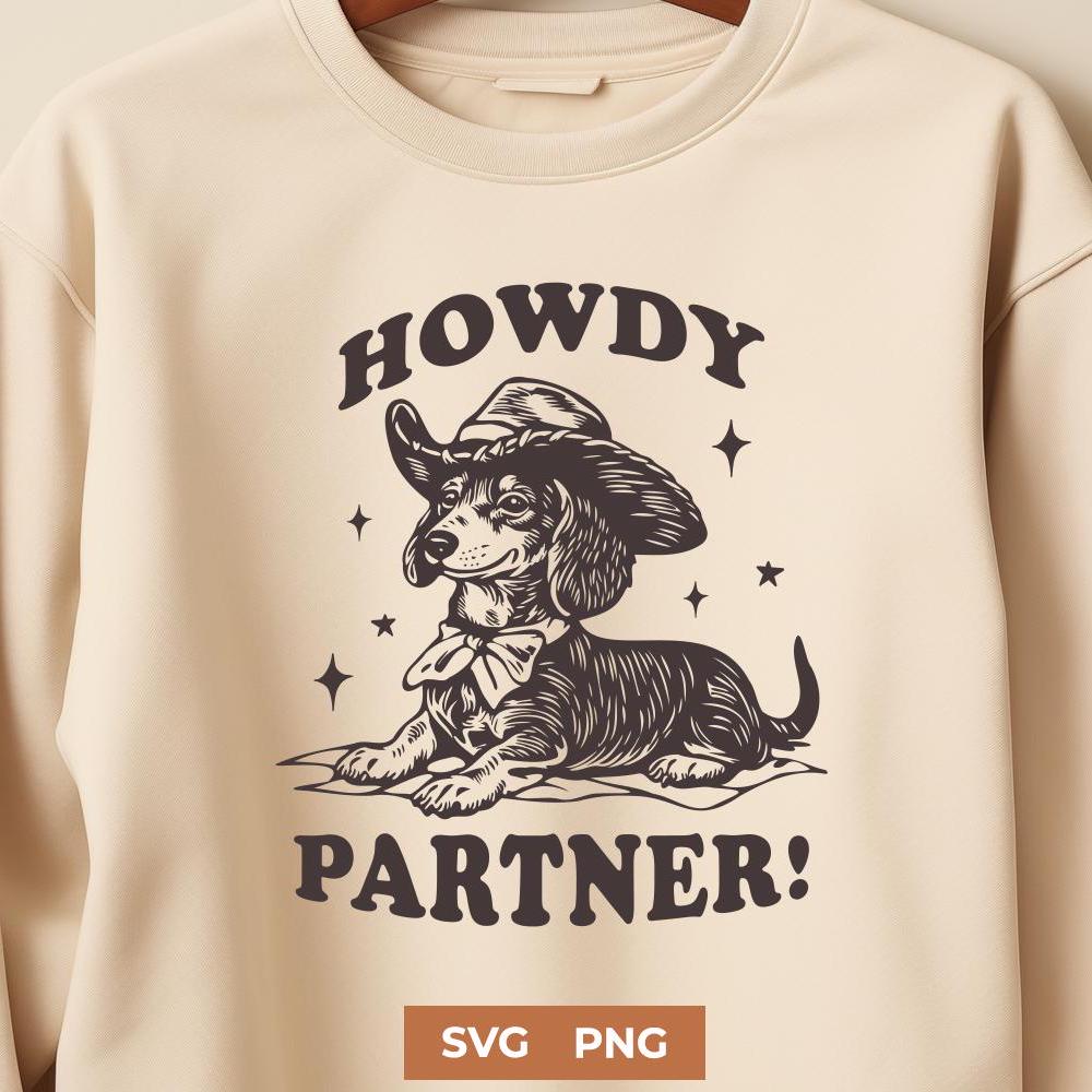 Howdy Partner SVG PNG Funny Cowboy Dachshund Sublimation Design Trendy ...