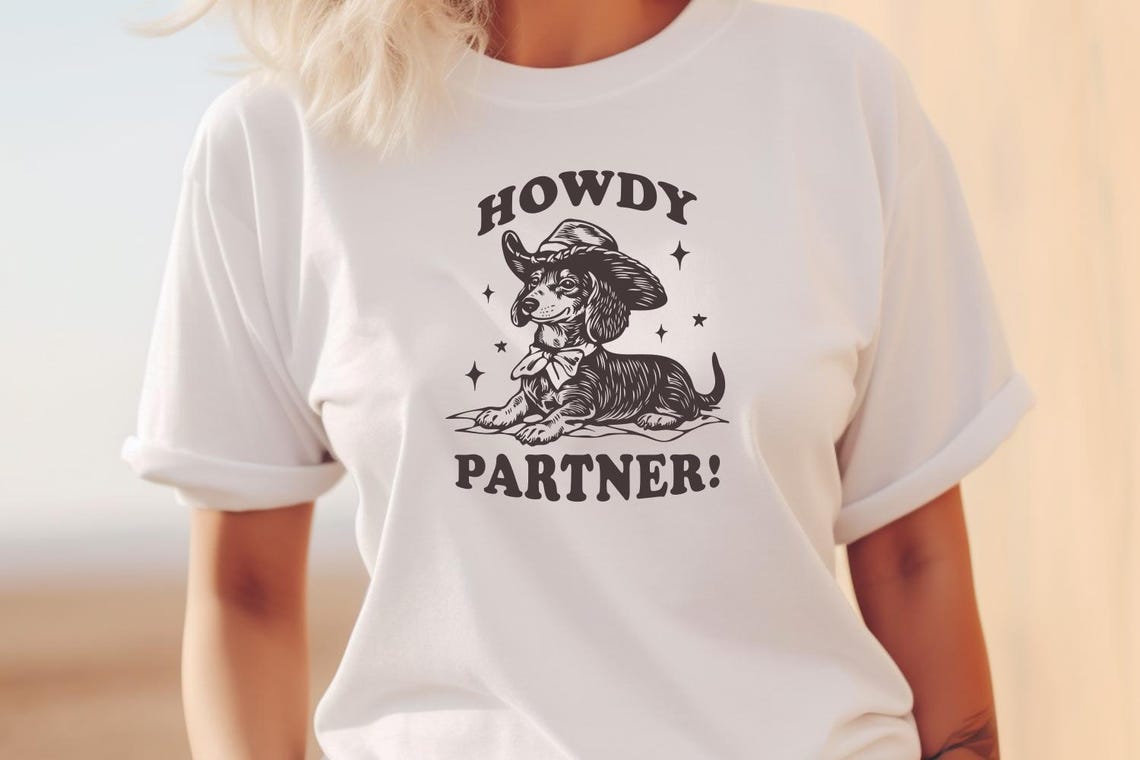 Howdy Partner SVG PNG | Funny Dachshund Cowboy PNG - Western Wiener Dog ...