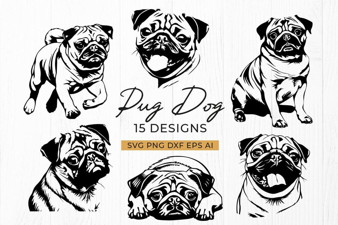 Pug Dog SVG Bundle - Peeking Pug Clipart, Cute Pug SVG Files for Cricut ...