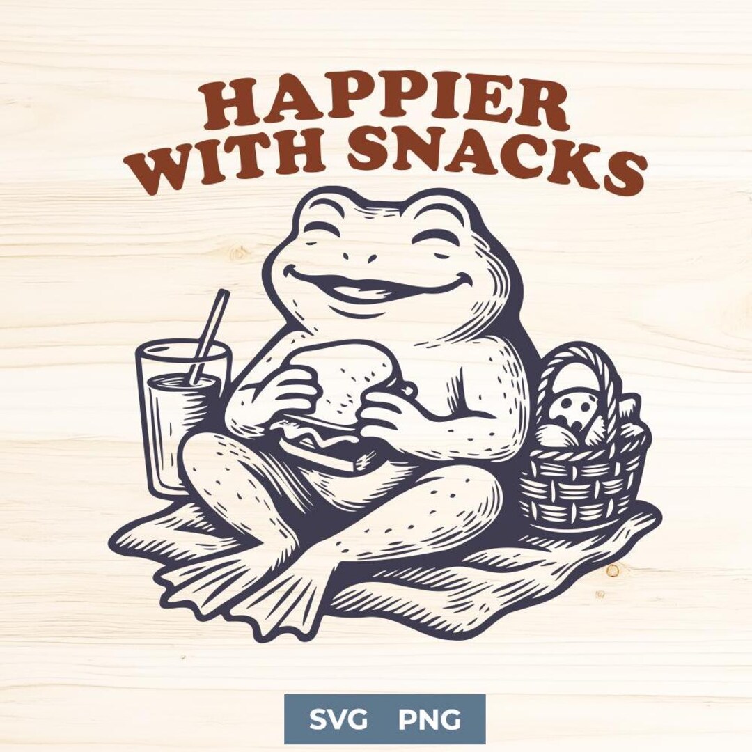 Happier With Snacks Frog SVG | Funny Frog Eating Clipart for Cricut ...