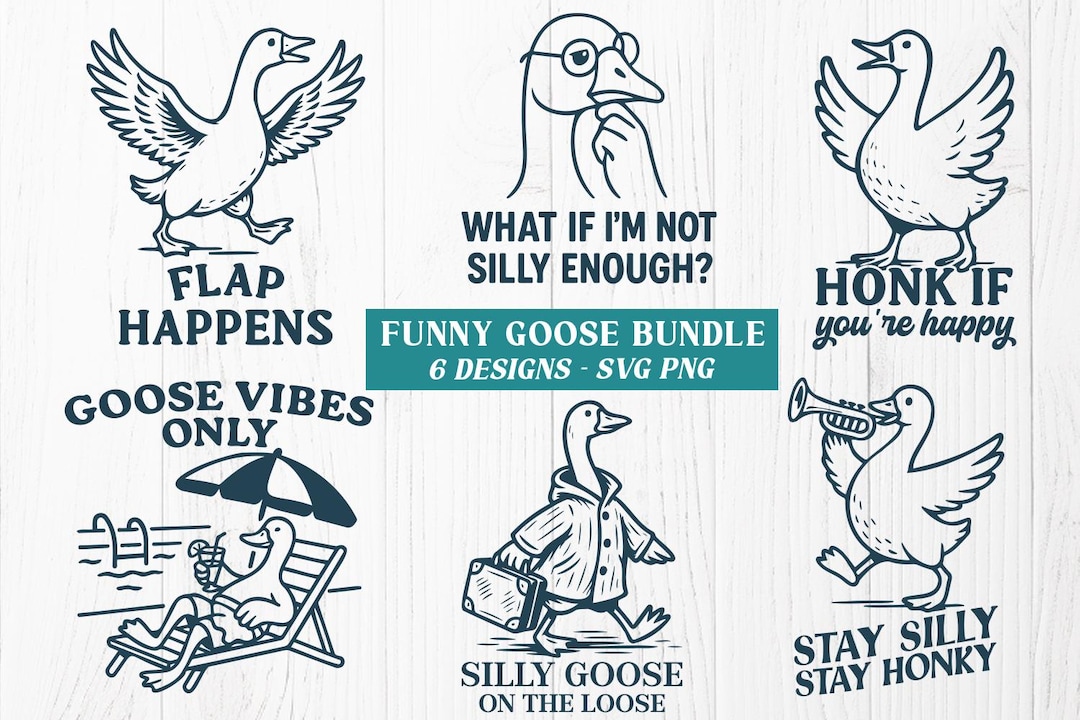 Funny Goose SVG PNG Bundle: Silly Goose Clipart Designs (digital ...