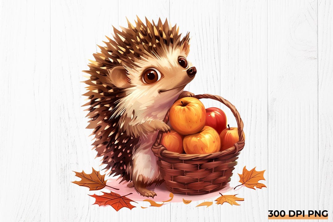 Hedgehog and Apple PNG Clipart, Fall Woodland Animal Art, Autumn ...