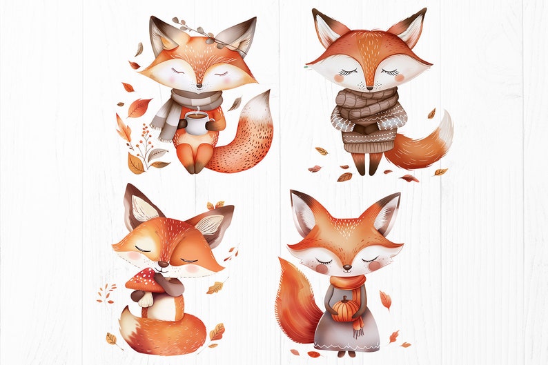 Autumn Foxes Clipart Set 10 Cute Fox Illustrations for Fall PNG Clipart ...