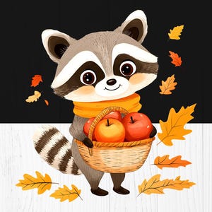 Autumn Raccoon Clipart Bundle | 8 Cute Fall Raccoons PNG | Woodland ...