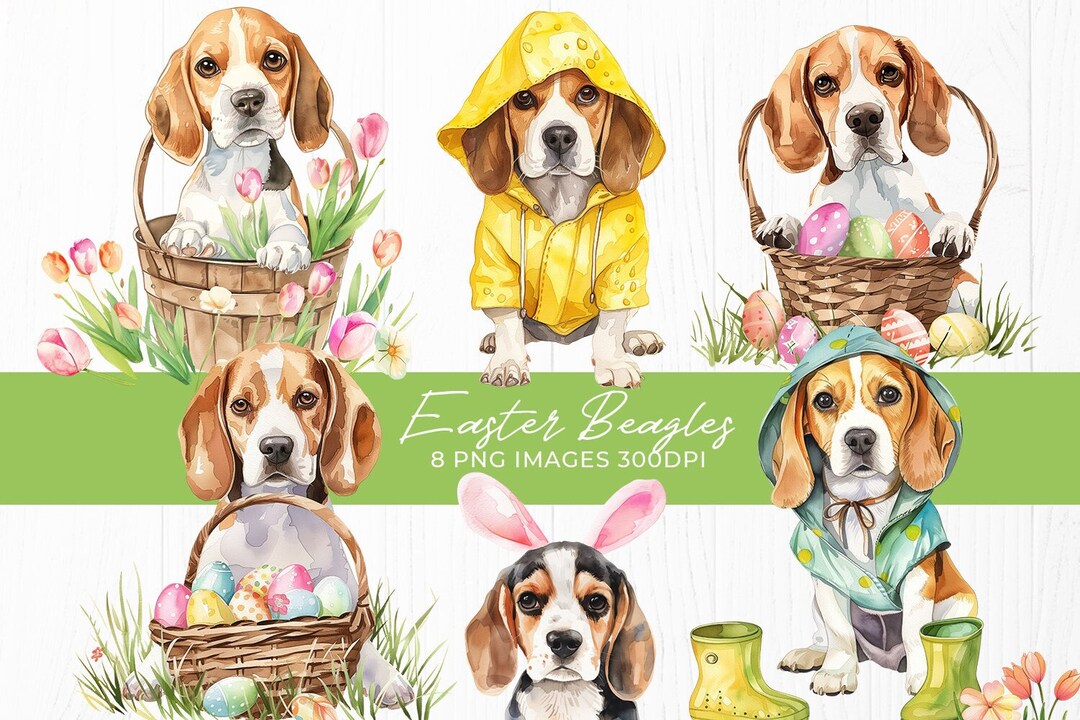 Easter Beagles PNG Bundle – 8 Watercolor Dog Designs, Cute Beagle ...