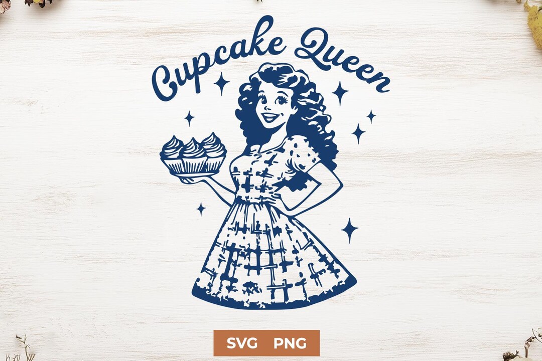 Cupcake Queen SVG PNG Retro Baking Design Cute Baker Lady Clipart ...
