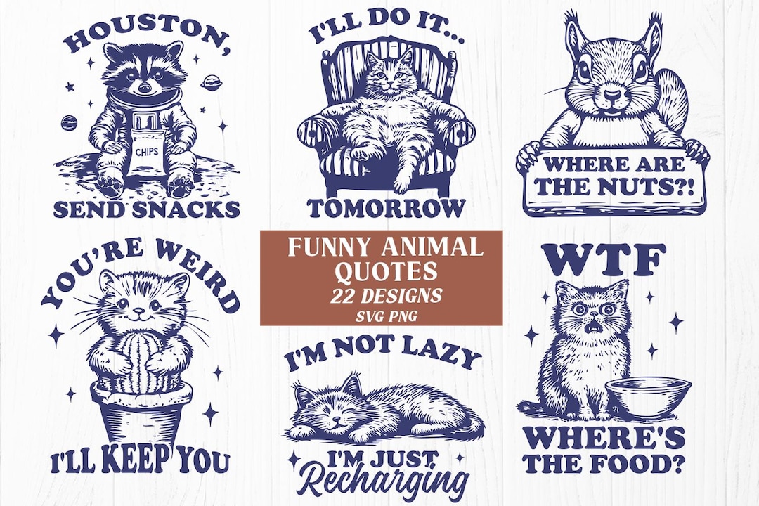 Funny Animal Quotes SVG Bundle | 22 Cute Animal Clipart Designs With ...