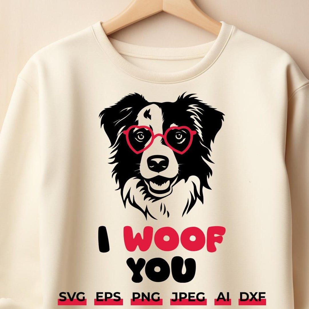 I Woof You Australian Shepherd SVG - Funny Dog Quote, Cute Aussie Face ...
