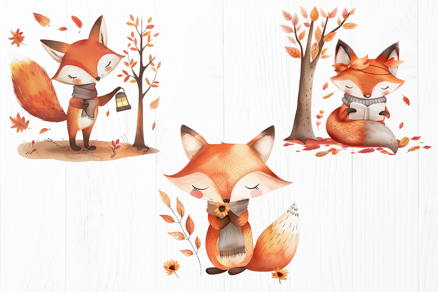 Autumn Foxes Clipart Set 10 Cute Fox Illustrations for Fall PNG Clipart ...