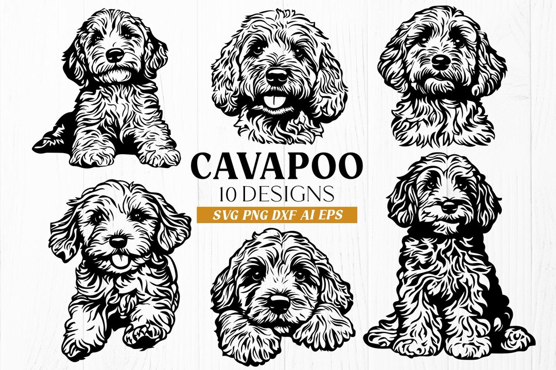 Cavapoo Dog SVG Bundle – 10 Cute Puppy Silhouette Designs, Digital ...