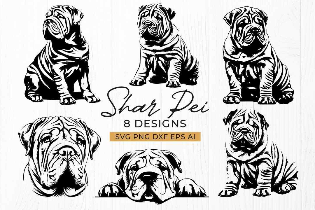 Shar Pei SVG Bundle 8 Unique Dog Designs for Cricut & Silhouette, Pet ...