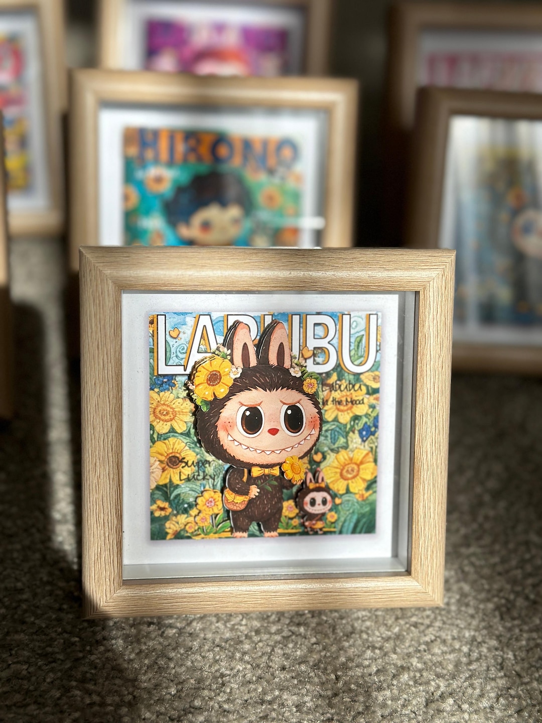 Handmade Labubu Sunflower Shadow Box Art | Handmade Inspired Paper-cut ...