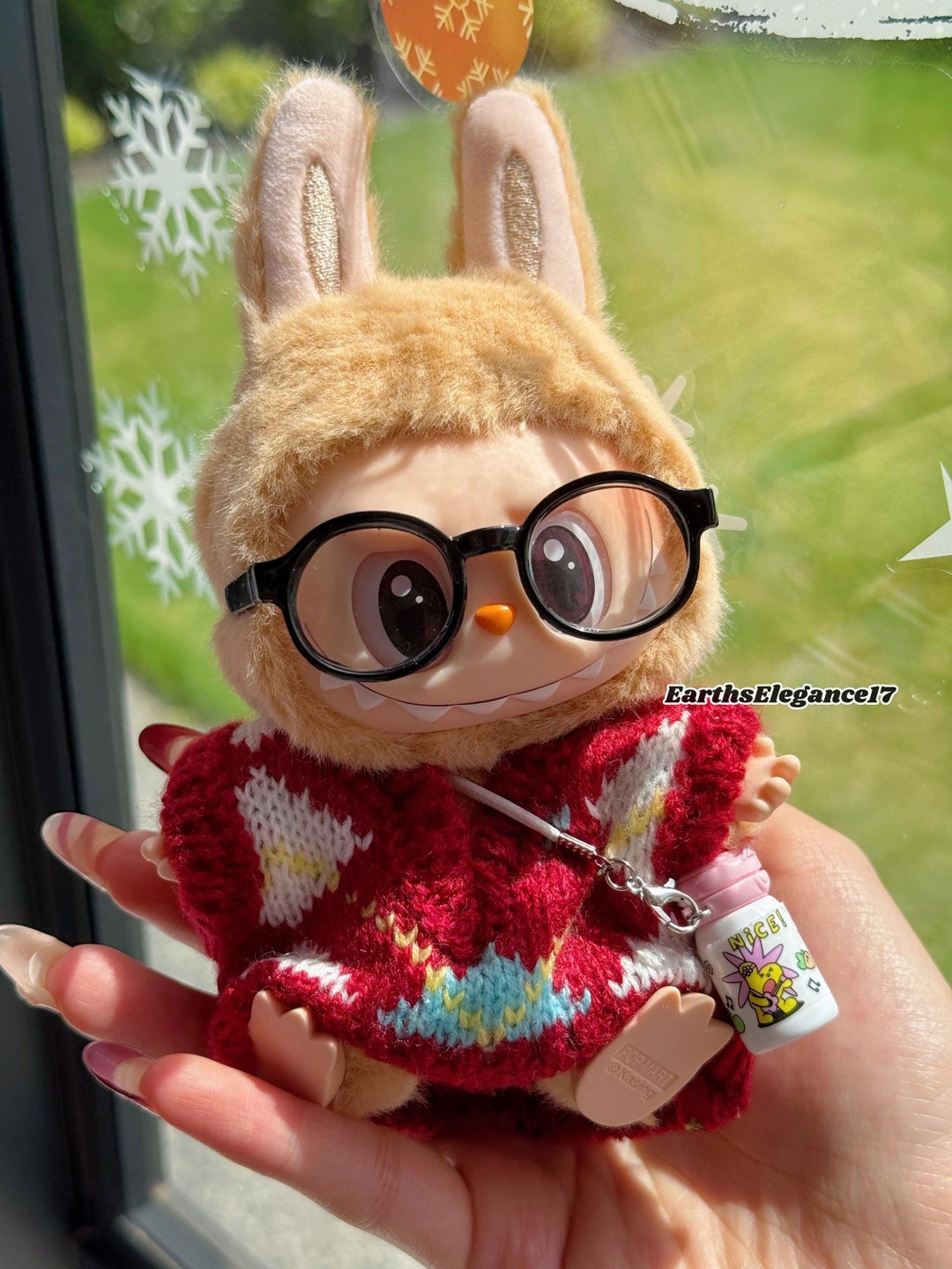 Handmade Knit Labubu Sweater Set – Cozy Red Sweater, Adorable Glasses ...