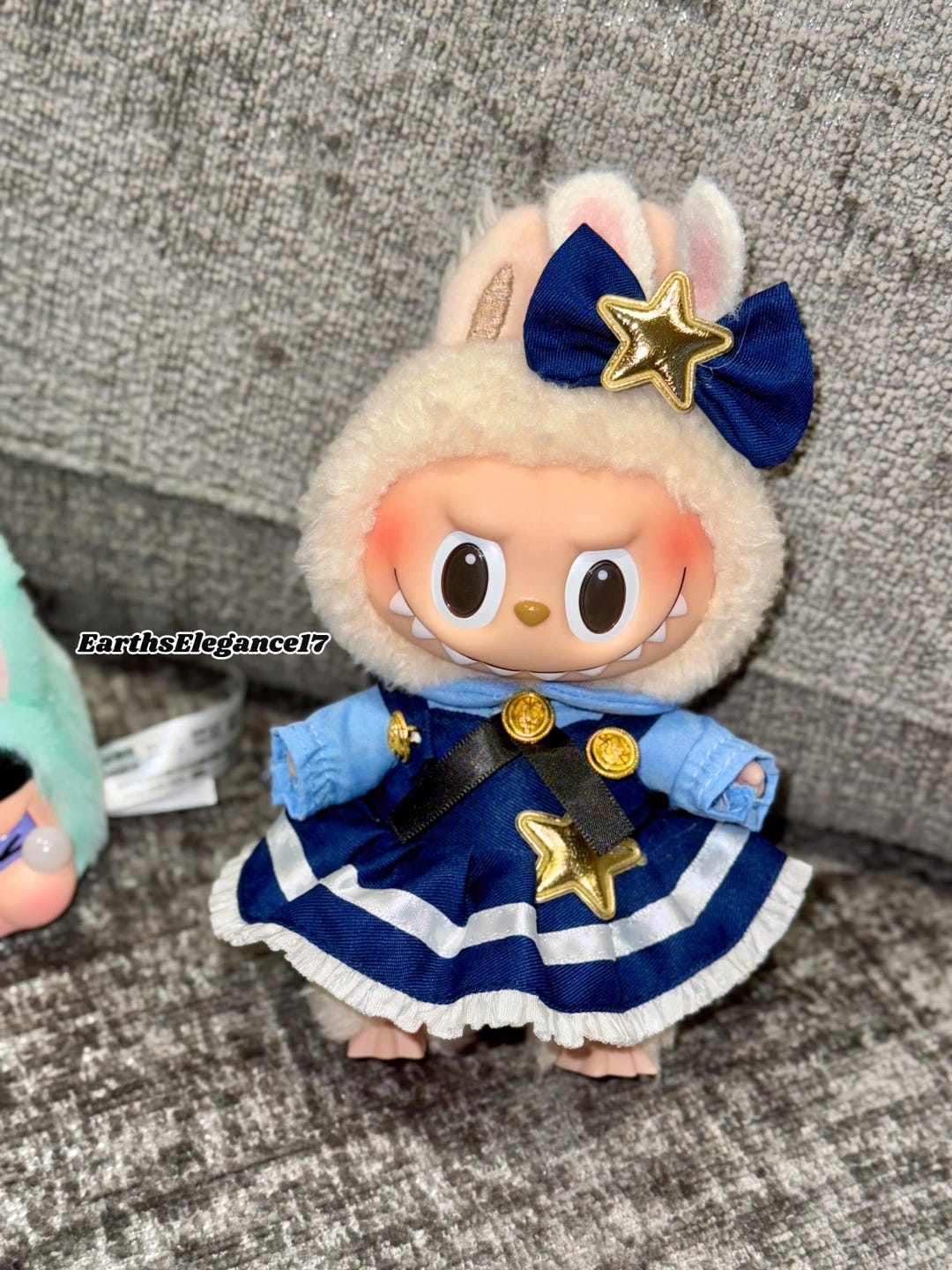 Handmade Navy Blue Multi-layered Labubu Outfit Fits Macaron Have a Seat ...