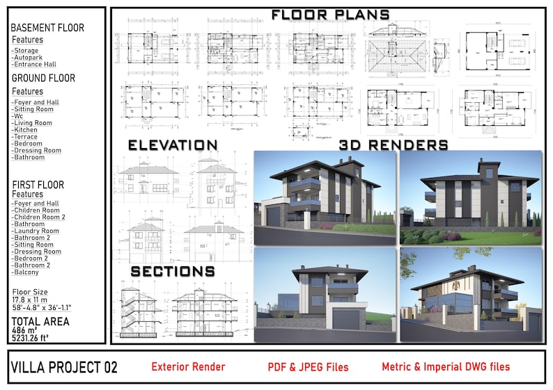 2-story Modern House Plan: Residential Building Design (PDF, JPG & DWG ...