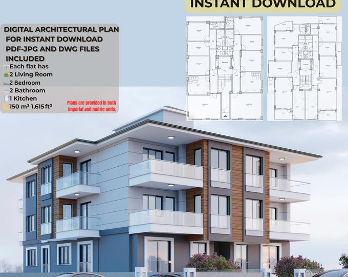3-story 12-unit Apartment Plan: Modern Residential Building (PDF Files ...