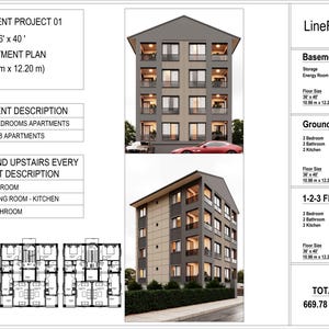 4-story Modern Apartment Plan: 8 Flats, Modern Residence (PDF, JPG ...