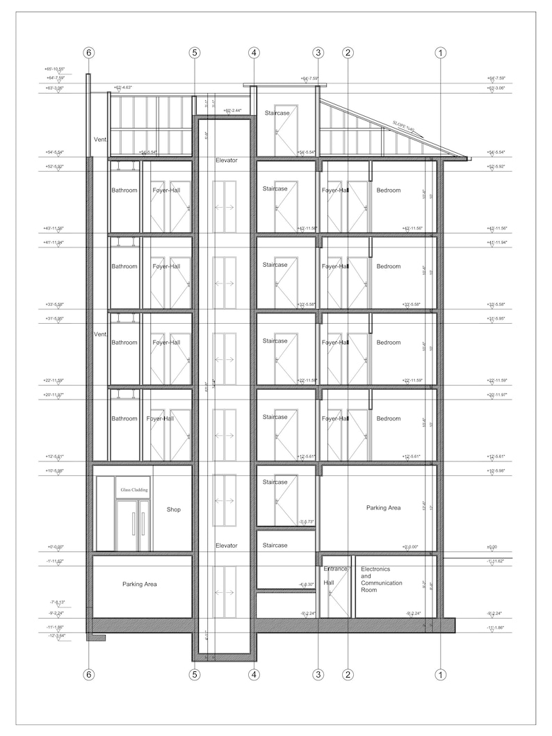 5-story Modern Apartment Plan: 8 Flats, Modern Residence (PDF, JPG ...