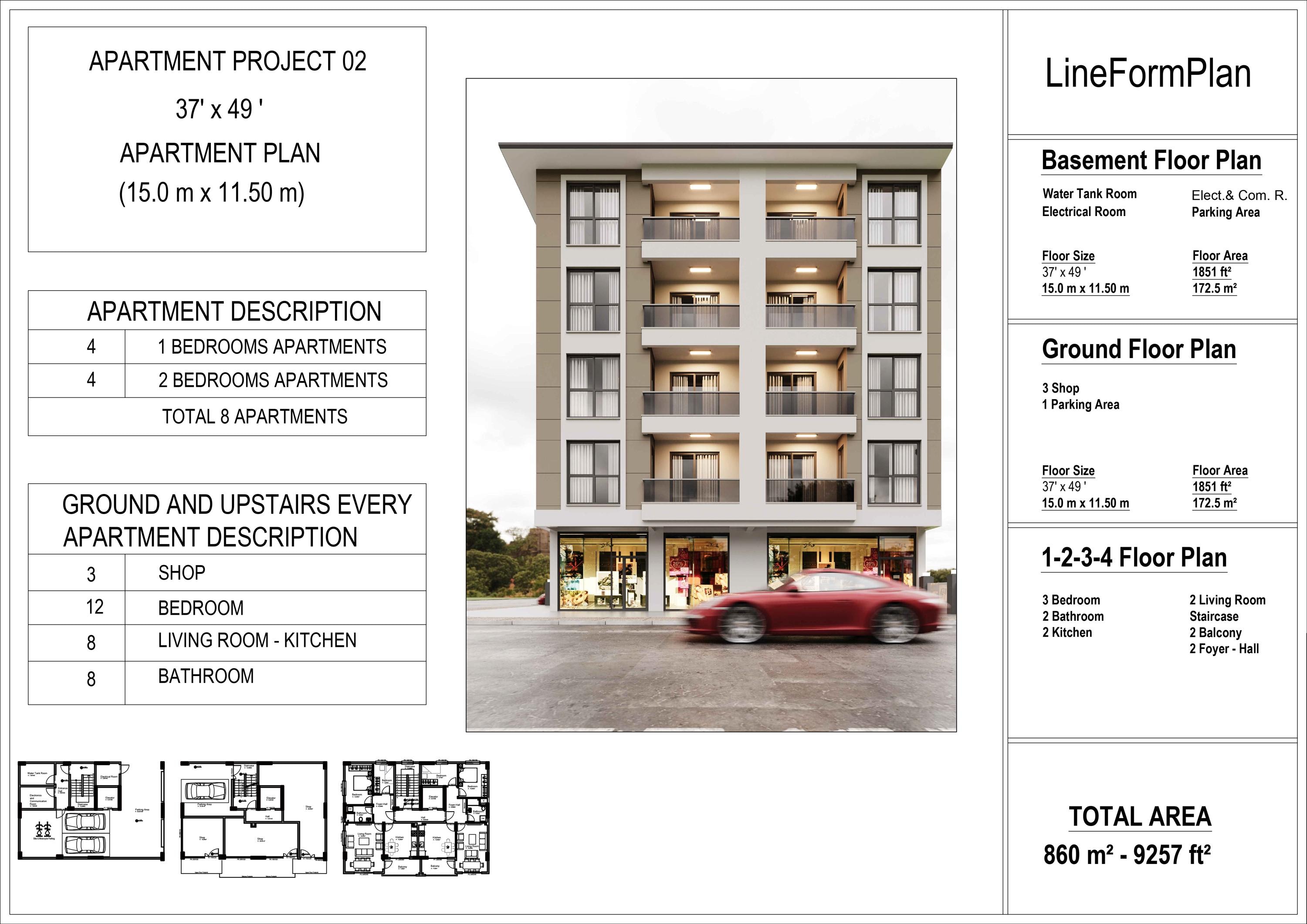5-story Modern Apartment Plan: 8 Flats, Modern Residence (PDF, JPG ...