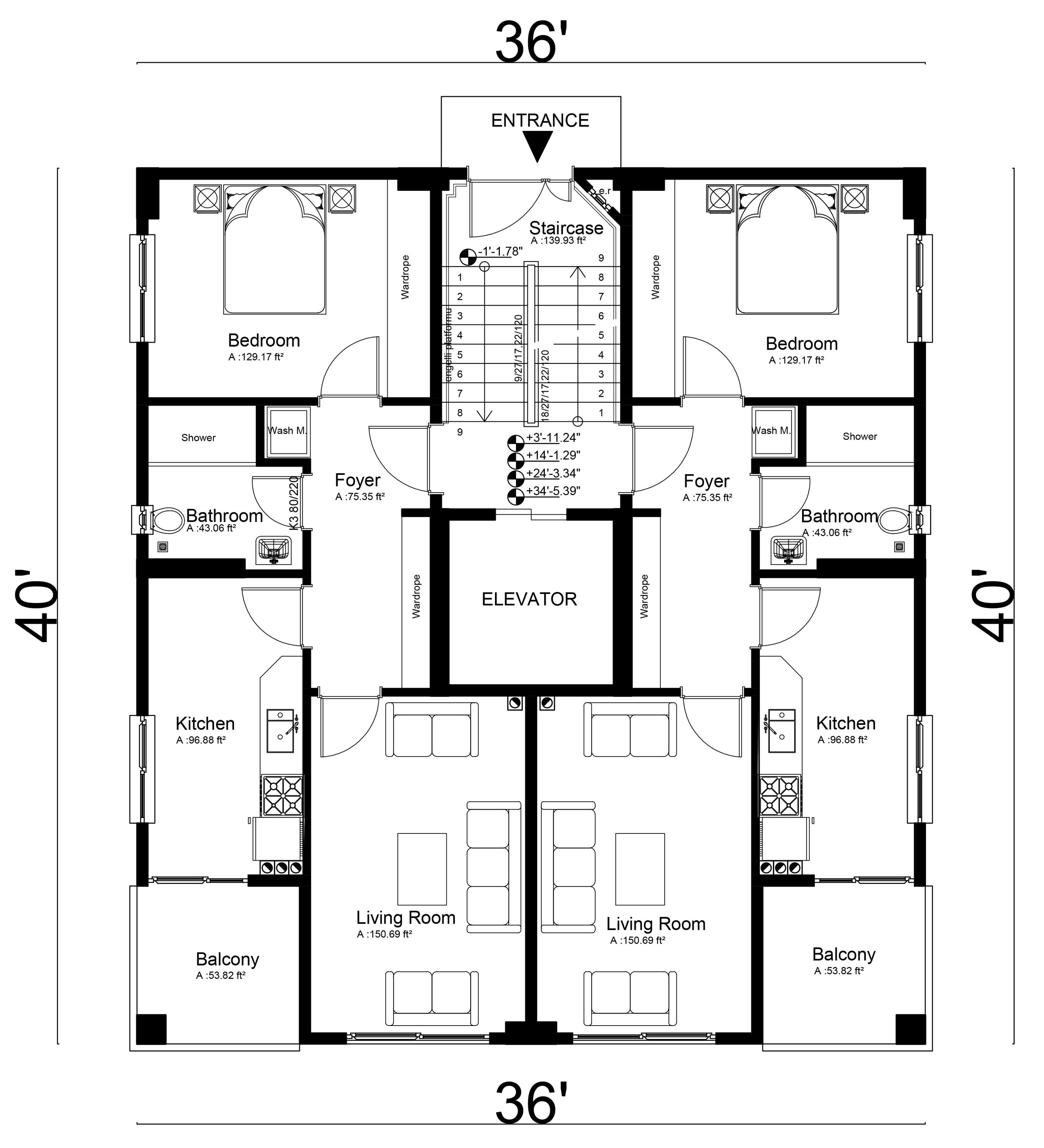 4-story Modern Apartment Plan: 8 Flats, Modern Residence (PDF, JPG ...