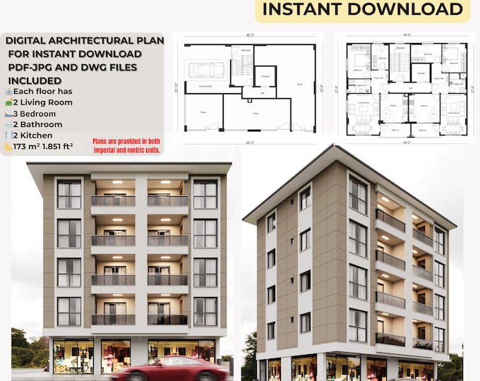 5-story Modern Apartment Plan: 8 Flats, Modern Residence (PDF, JPG ...