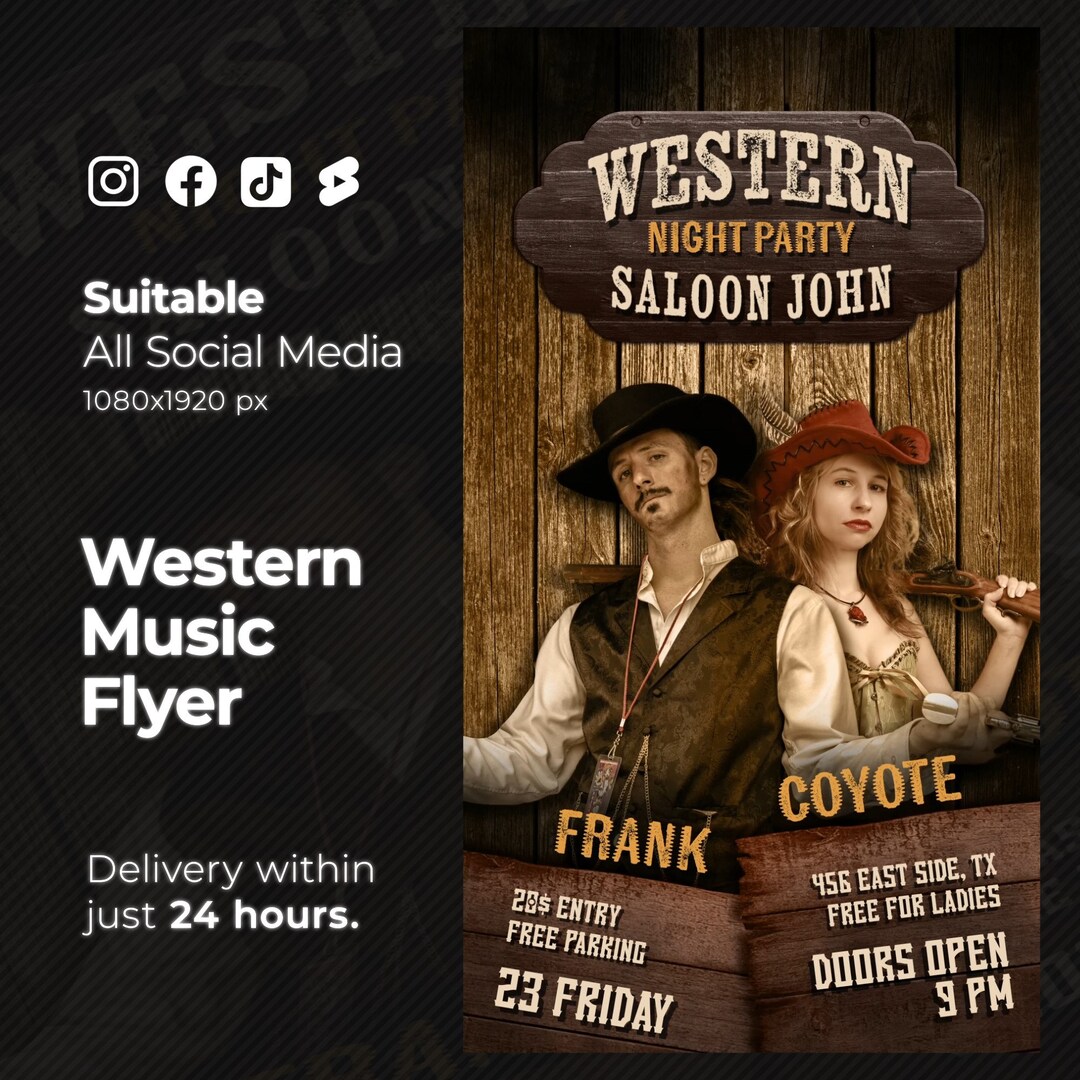 EDITABLE Western Music Video Template, Event Music Video, Saloon Invite ...