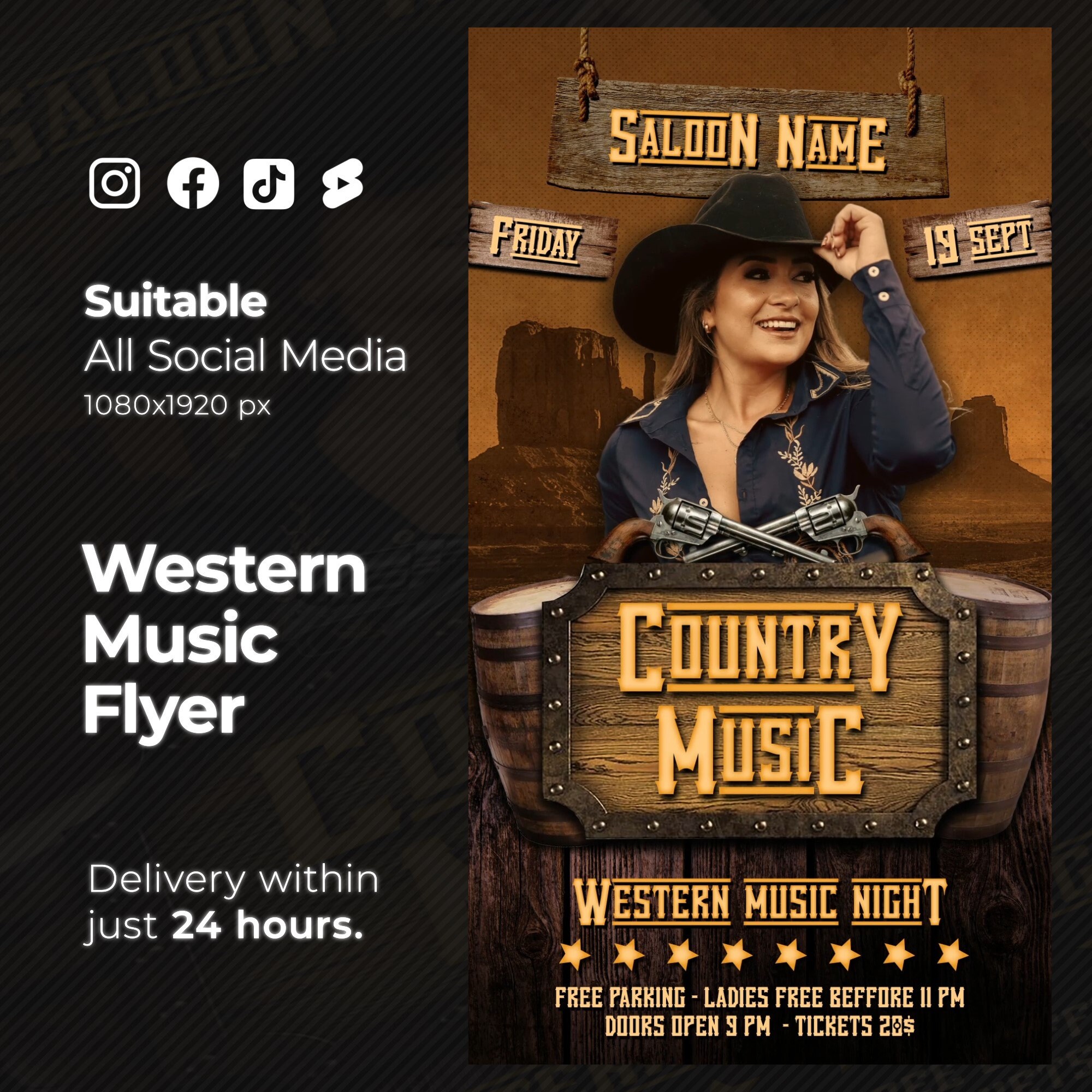 EDITABLE Western Music Video Template, Event Music Video, Saloon Invite ...