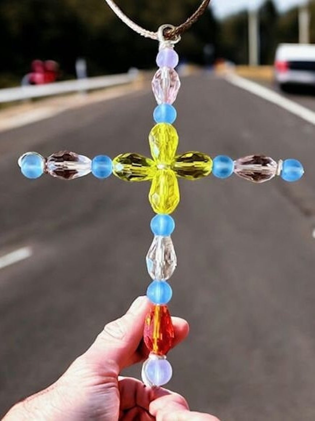 Hanging Beaded Cross, Rearview Mirror Cross, Hanging Beaded Religious ...