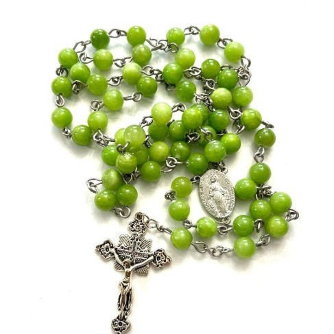 Jade Stone Rosary Beads, Full Size Rosary Beads, Jade Gemstone Rosary ...