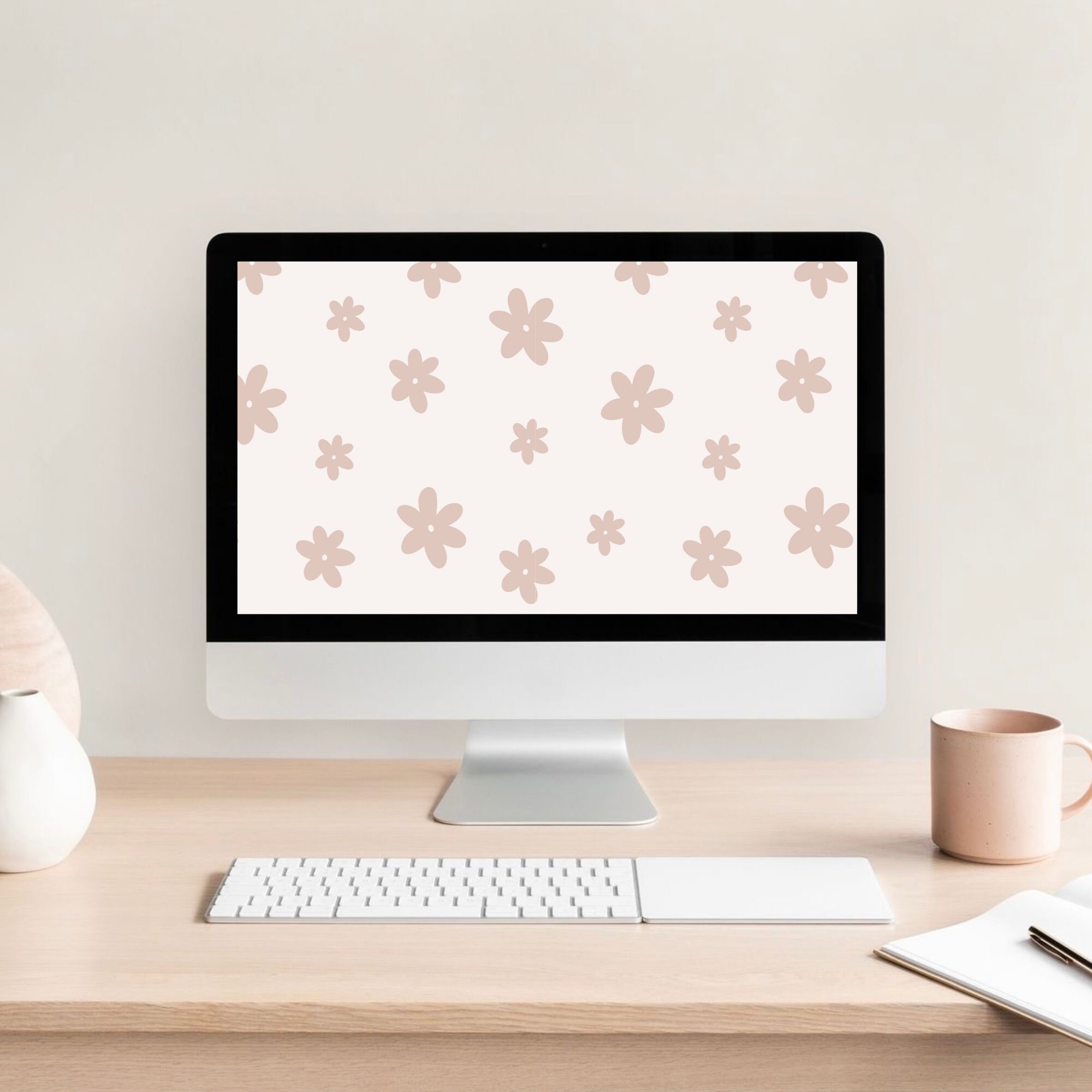 Neutral Desktop Wallpaper Floral Abstract Minimalist Boho Aesthetic ...