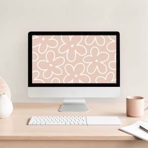 Neutral Desktop Wallpaper Floral Abstract Minimalist Boho Aesthetic ...