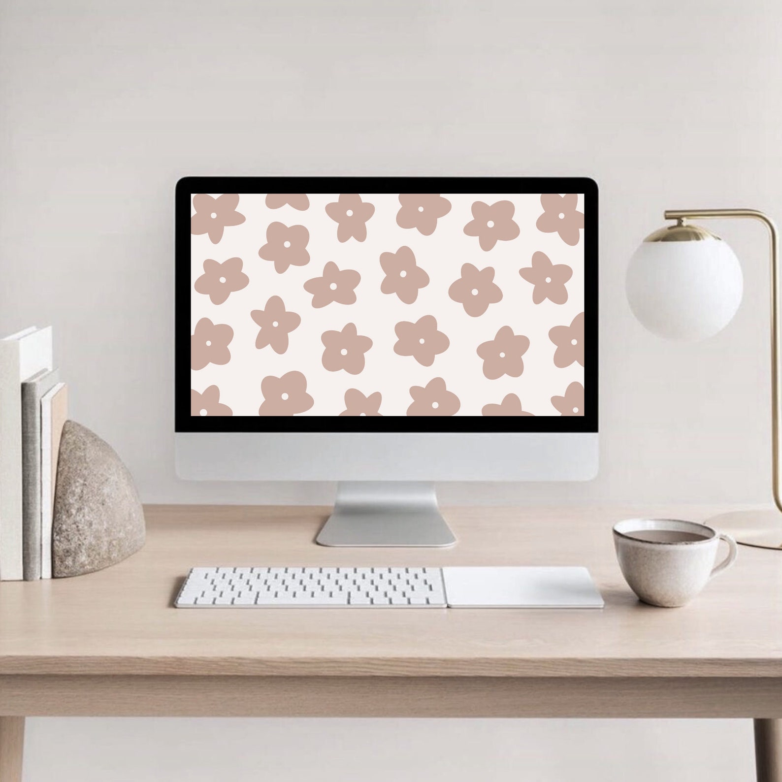 Neutral Desktop Wallpaper Floral Abstract Minimalist Boho Aesthetic ...