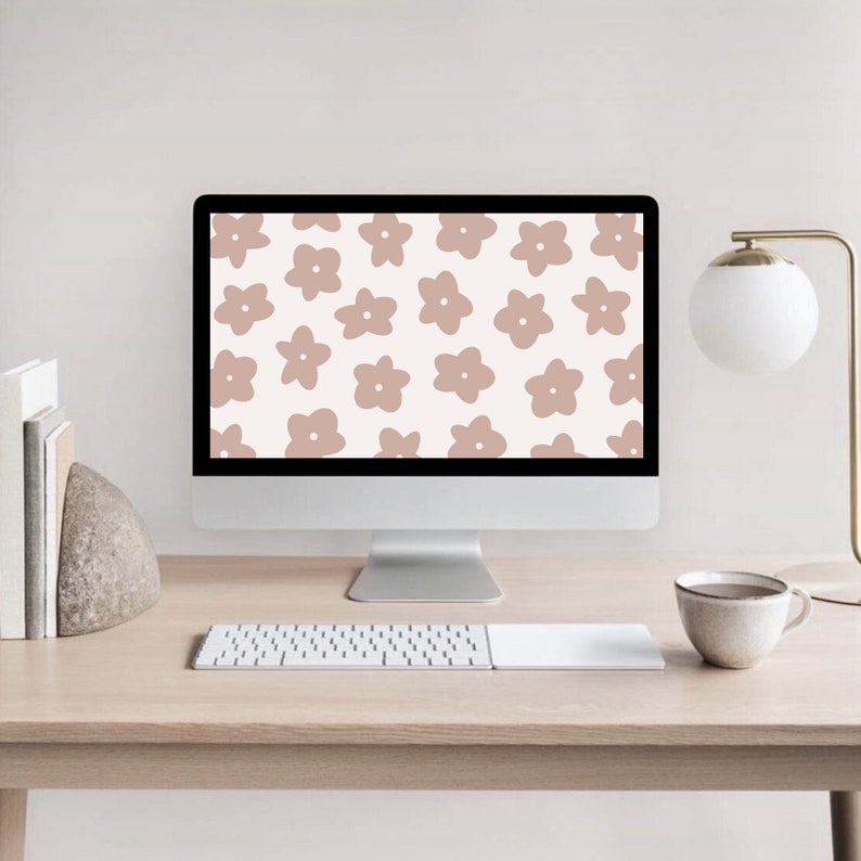 Neutral Desktop Wallpaper Floral Abstract Minimalist Boho Aesthetic ...