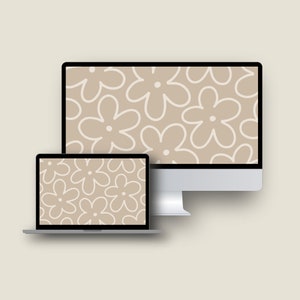 Neutral Desktop Wallpaper Floral Abstract Minimalist Boho Aesthetic ...