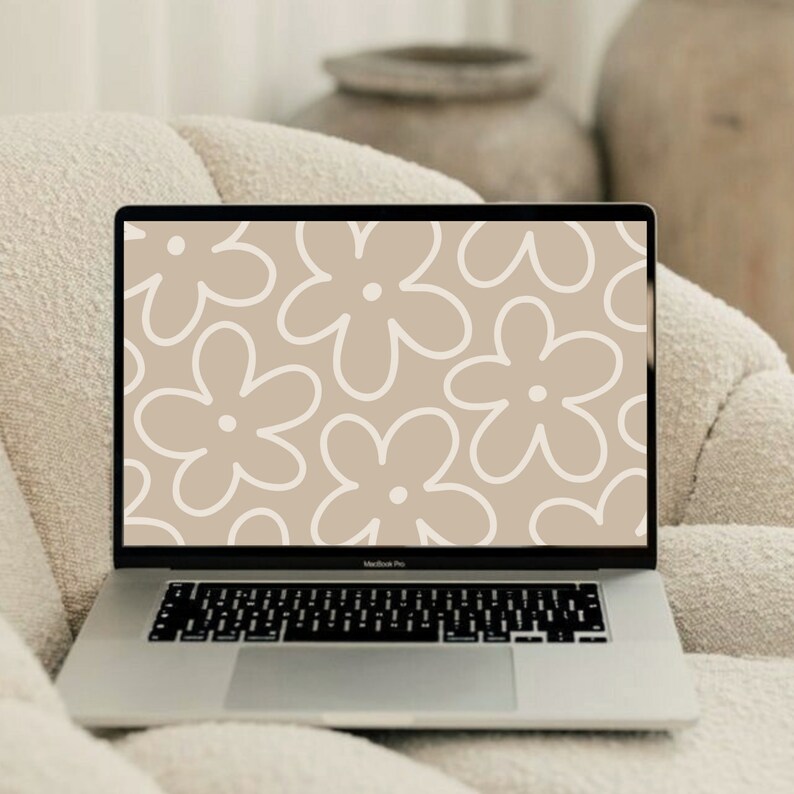 Neutral Desktop Wallpaper Floral Abstract Minimalist Boho Aesthetic ...