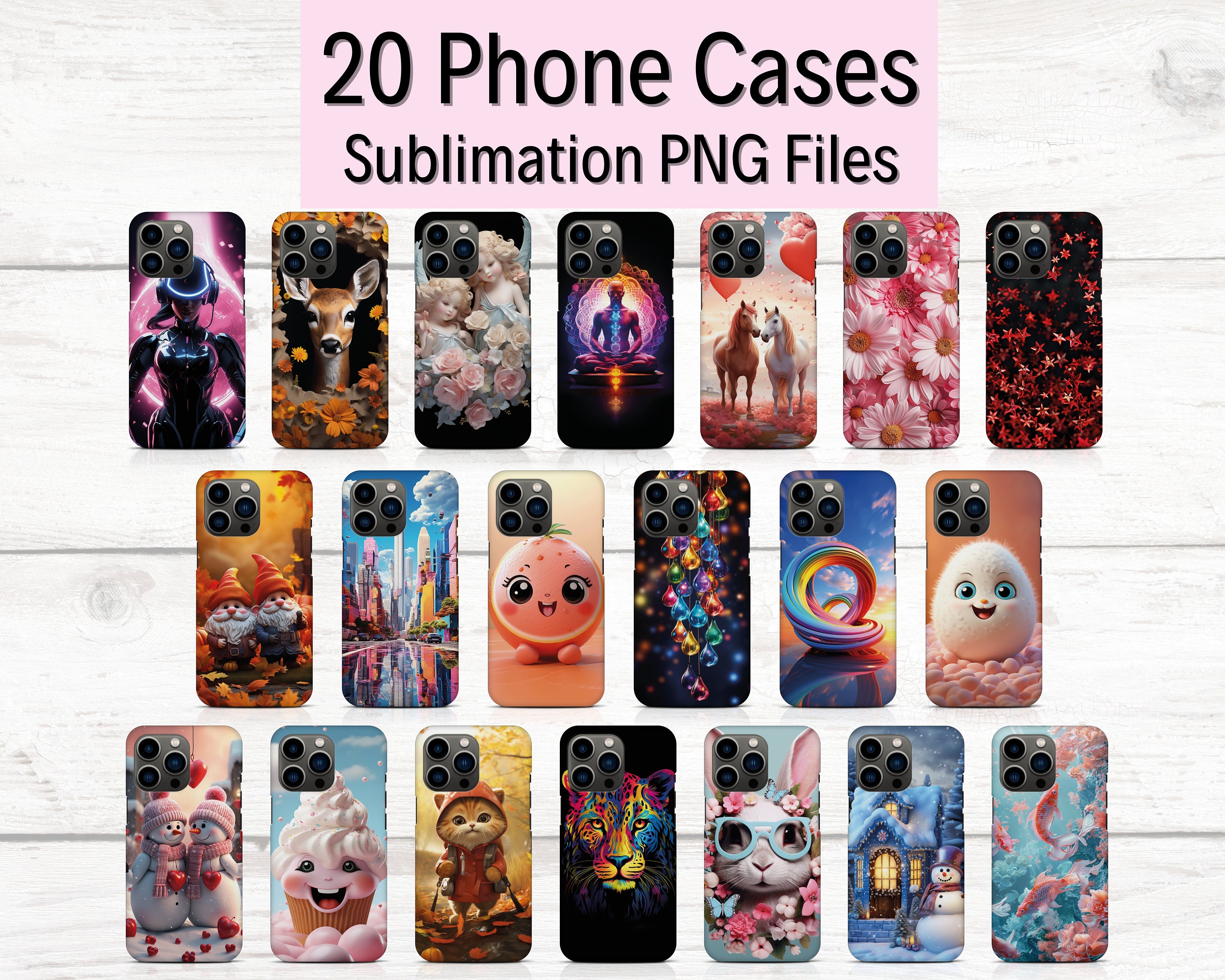 20 Phone Case Sublimation Bundles, PNG Sublimate Phone Case, 3D Print ...