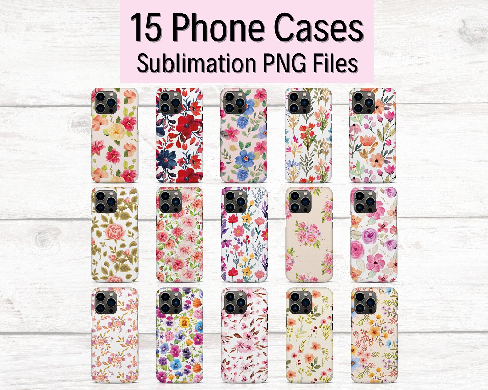15 Watercolor Flowers Phone Designs for Sublimation, PNG Print Phone ...