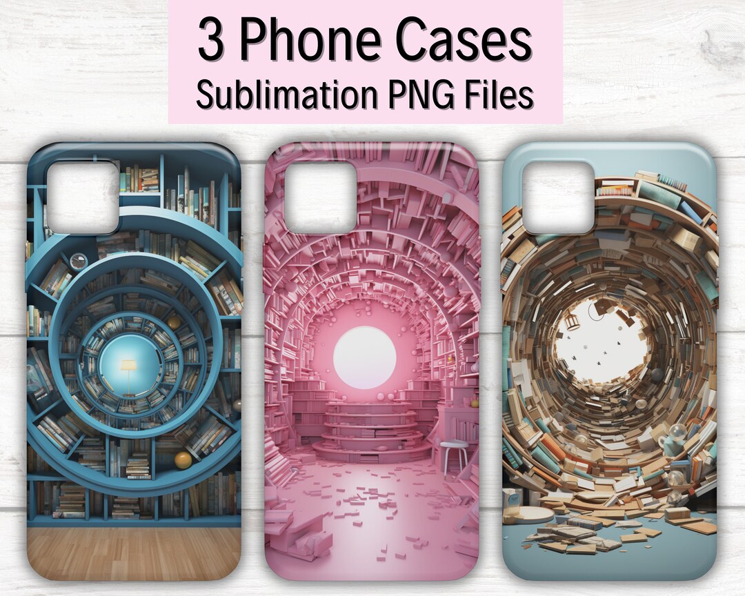 3D Bookshelf Sublimation Template for Phone, Phone Cases Designs, Phone ...