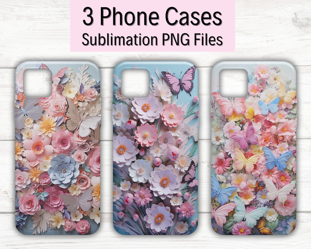 IPhone Sublimation Case, 3D Flowers Butterfly PNG, Phone Sublimation ...