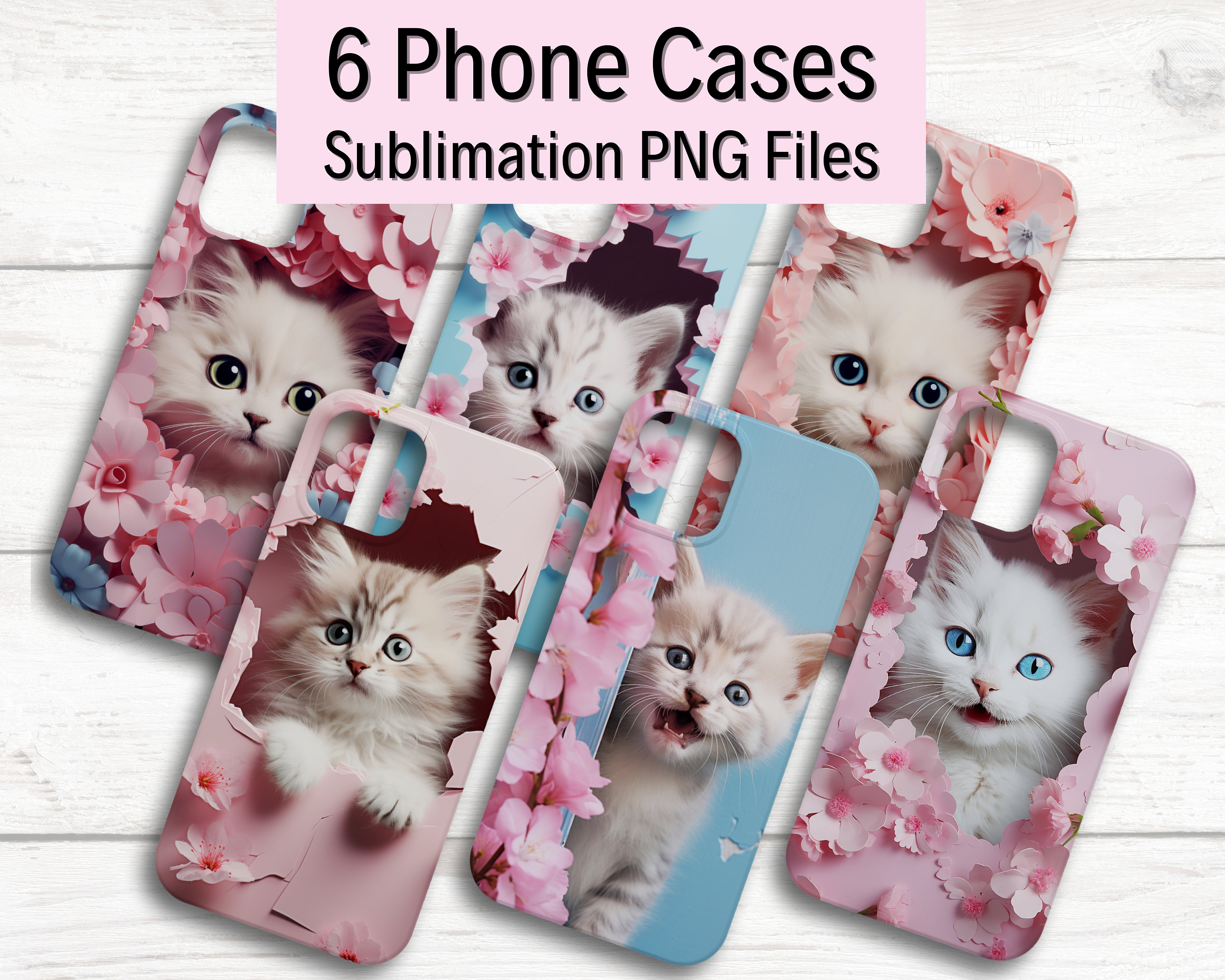 3D Floral Cat iPhone Case Sublimation, Phone Cases Sublimation Design ...