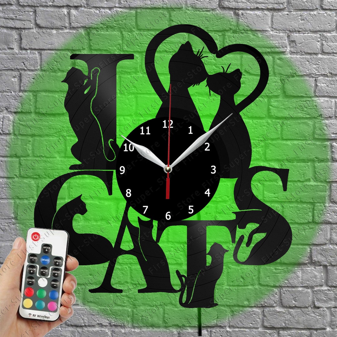 I Love Cats Clock With LED Light Wall Clock Art Home Decor Vinyl Record ...