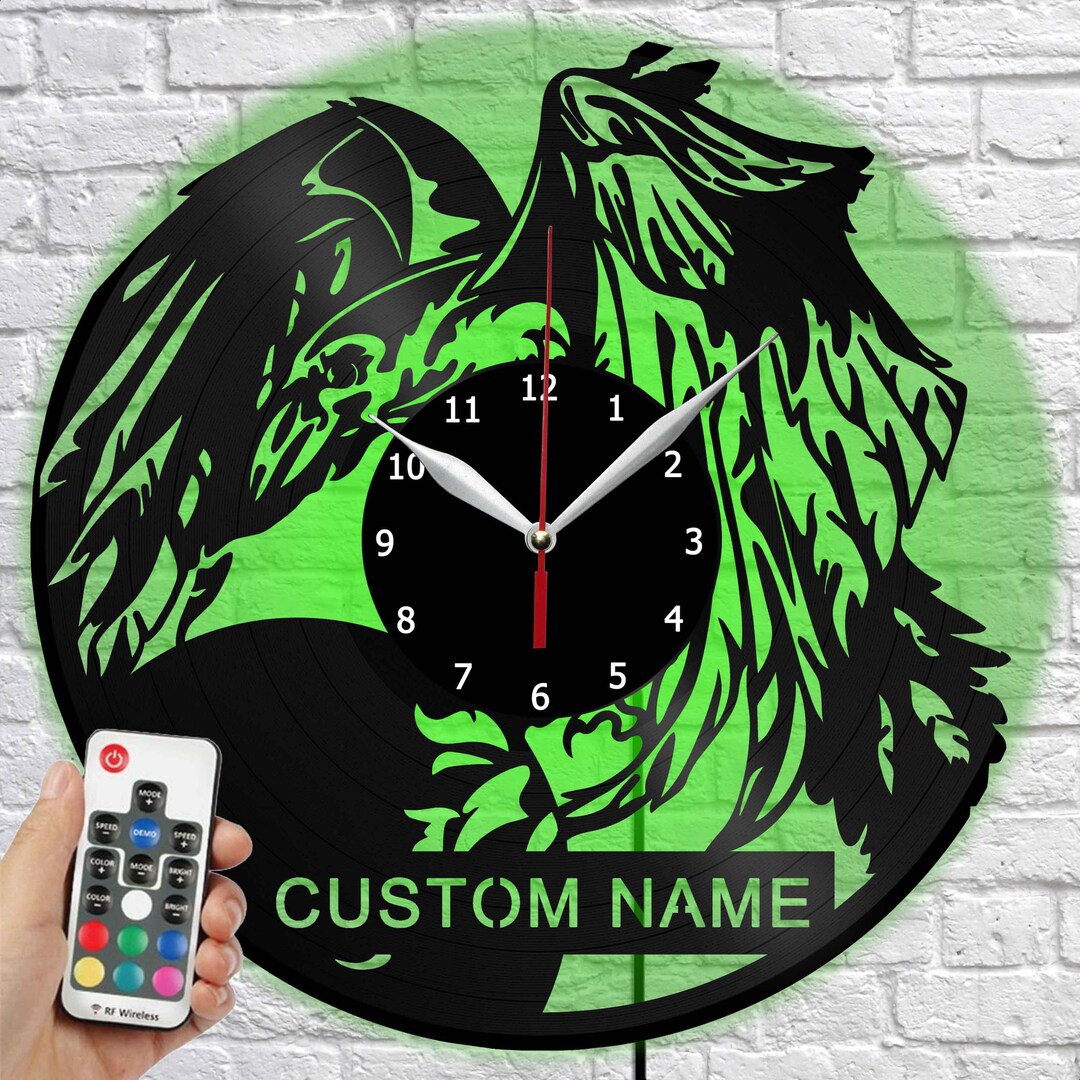 Crow Clock Personalized With LED Light Clock Art Home Decor Light Vinyl ...
