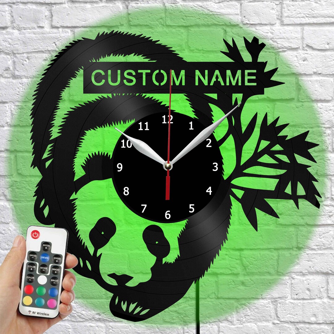 Bear Panda Clock Personalized Name With LED Light Clock Home Decor ...