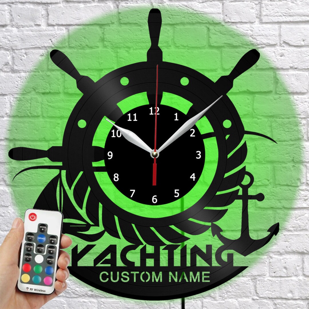 Yacht Yachting Vinyl Clock With LED Light Wall Clock Decor Light Vinyl ...