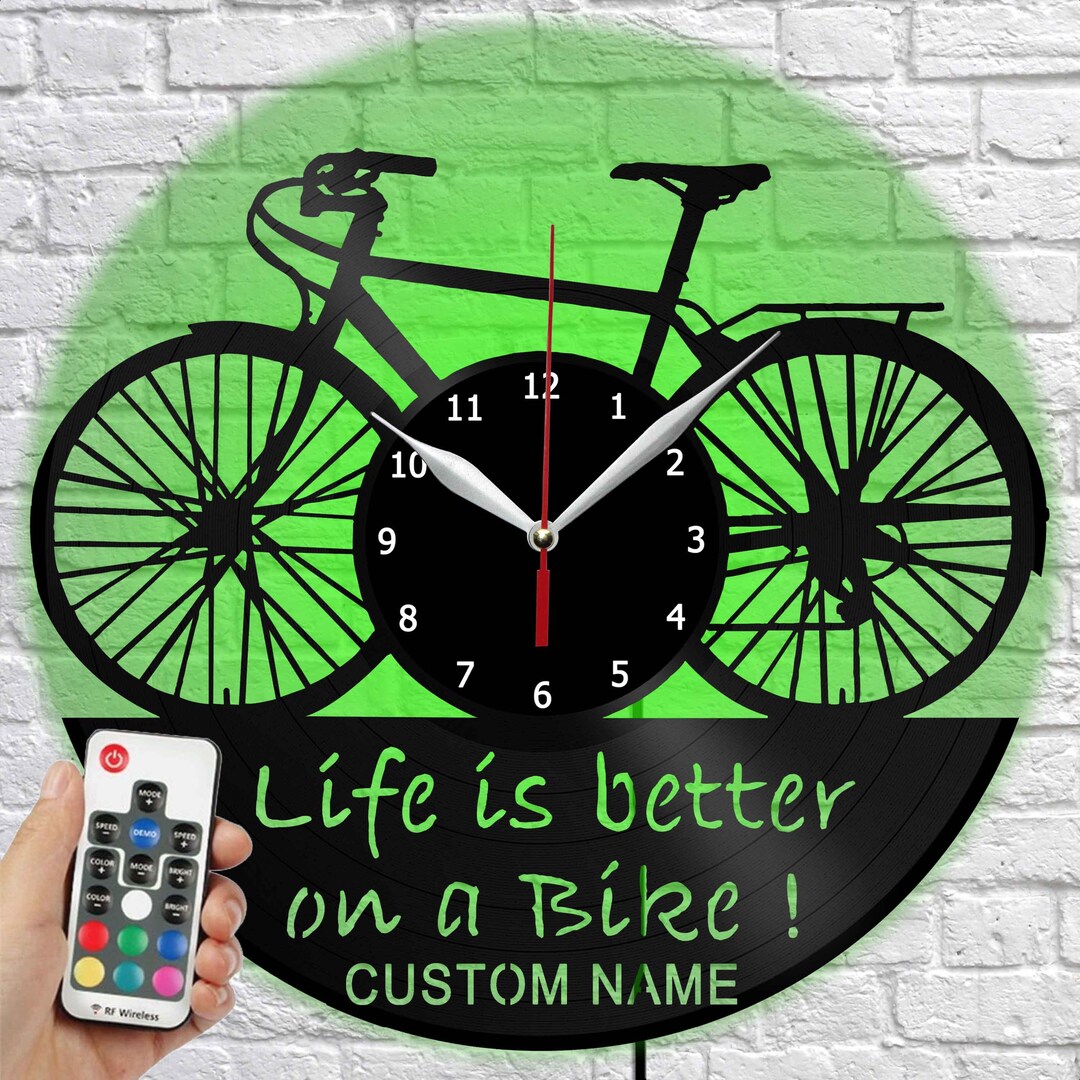 Bike Cycle Clock Personalized Name With LED Light Clock Art Home Decor ...