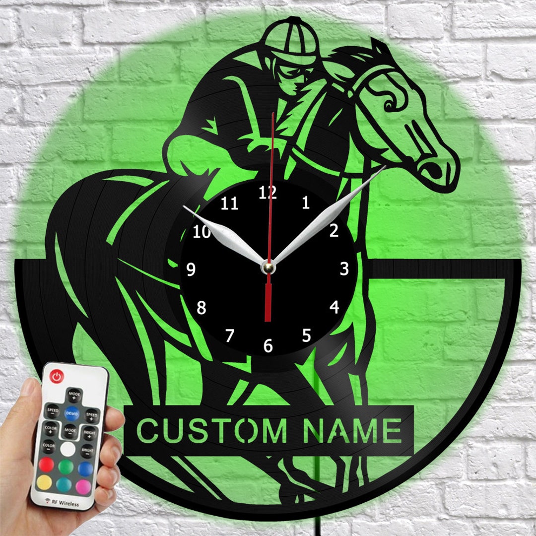 Horse Racing Clock With LED Light Wall Clock Art Home Decor Light Vinyl ...