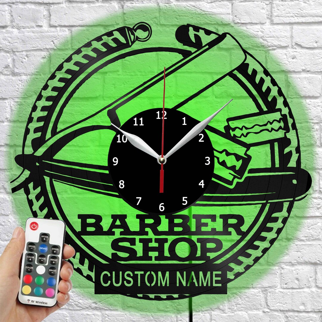 Barber Shop Clock Personalized Name With LED Light Clock Art Home Decor ...