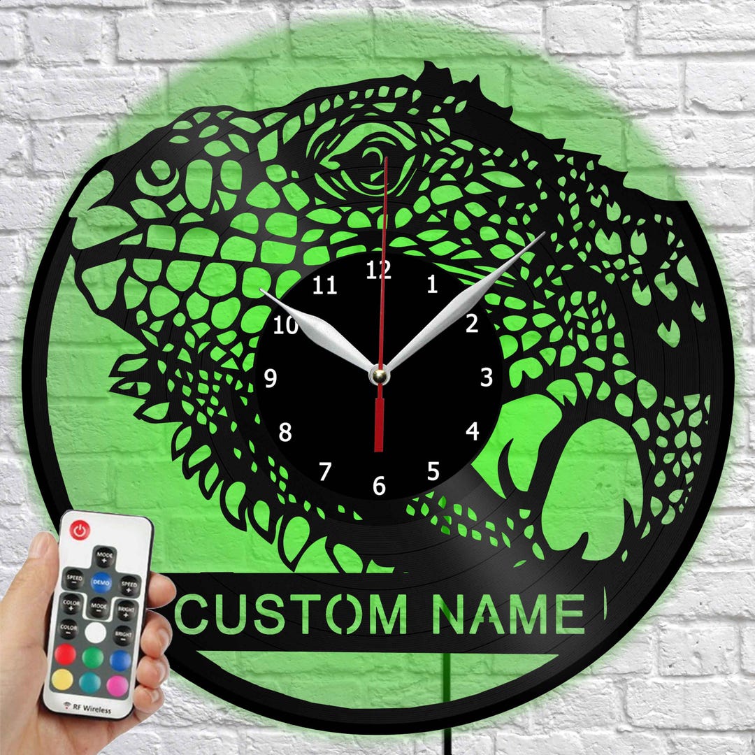 Iguana Lizard Personalized Clock With LED Light Clock Art Home Decor ...